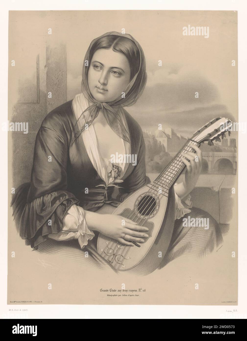 Woman plays a mandolin, Bernard Romain Julien, After Charlemagne -Ospar ...