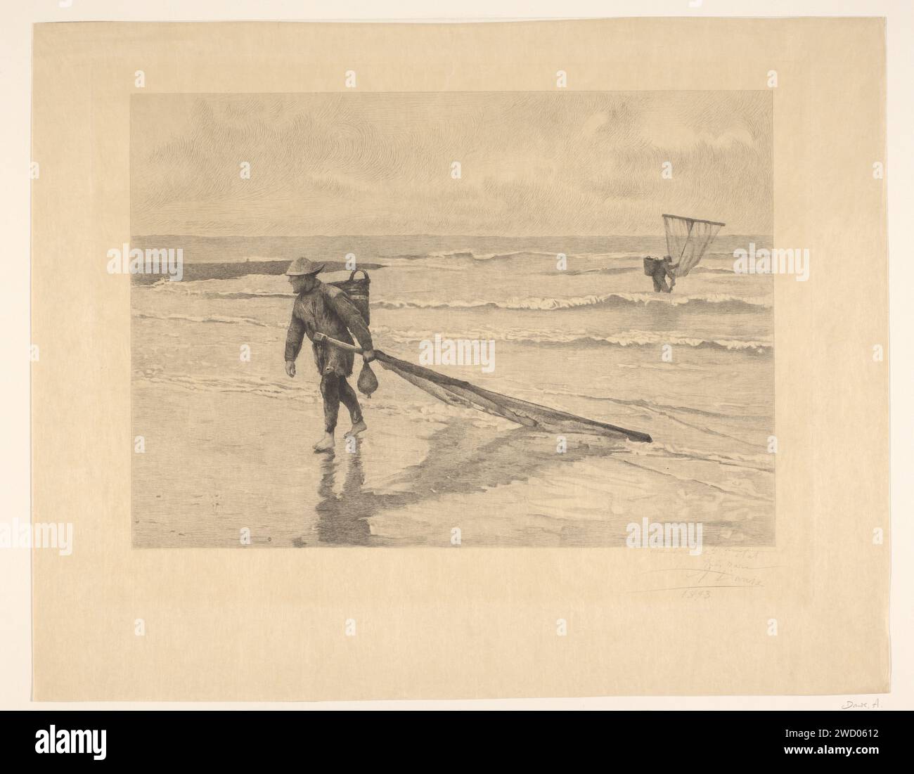 Shell fishermen with nets in the surf, Auguste Danse, 1893 print ...