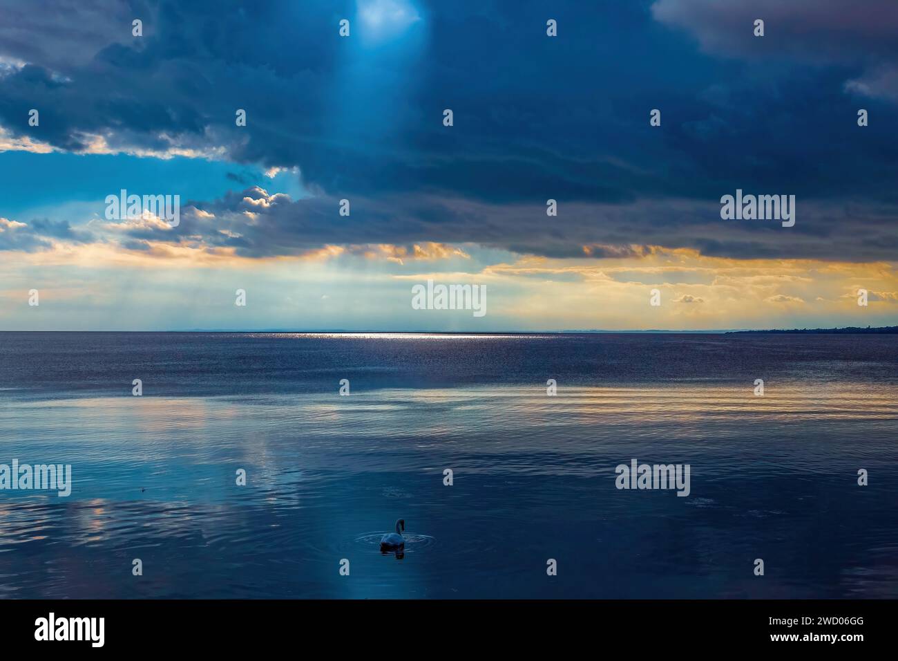 Dramatic sky reflecting on the waters of Lough Neagh, Northern Ireland ...