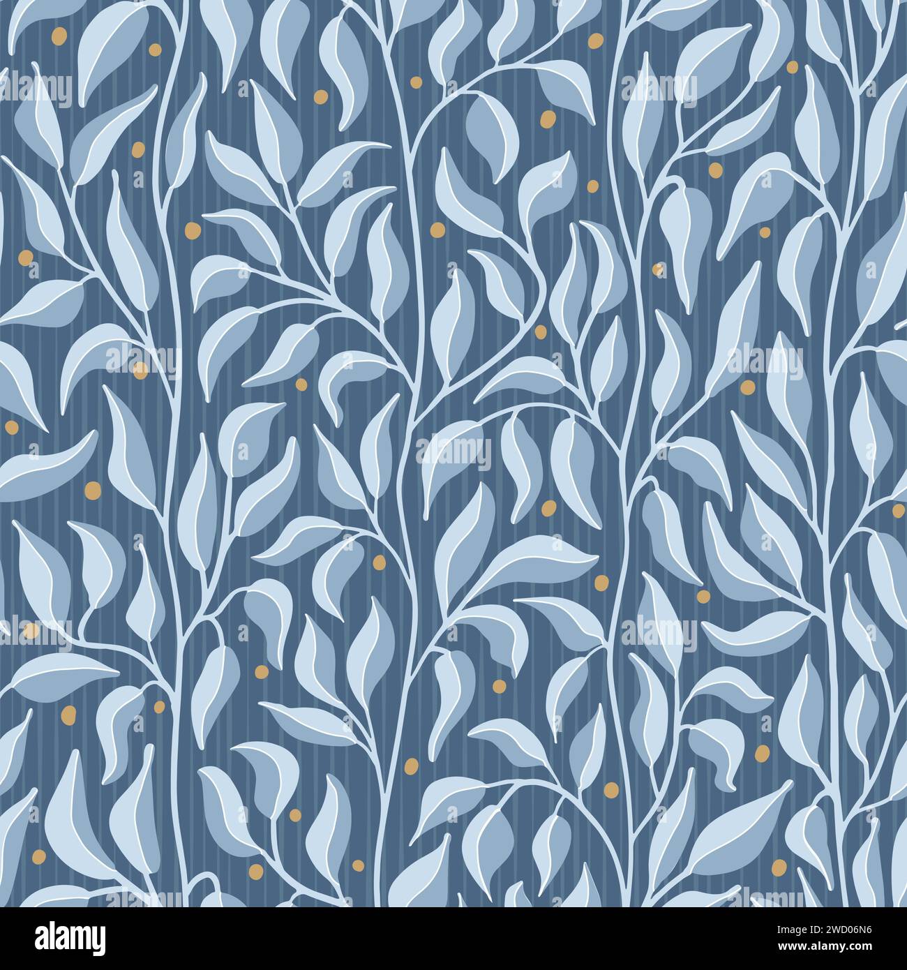 Calming light blue climbing leafy vines seamless vector pattern. Vector ...