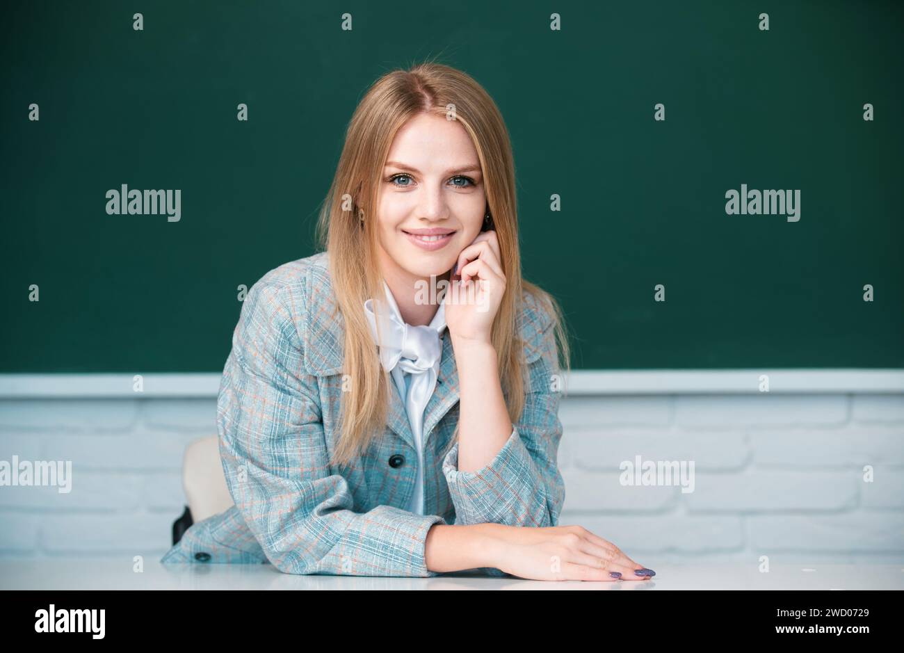 Positive emotions of cute school girl. Portrait of smiling college ...