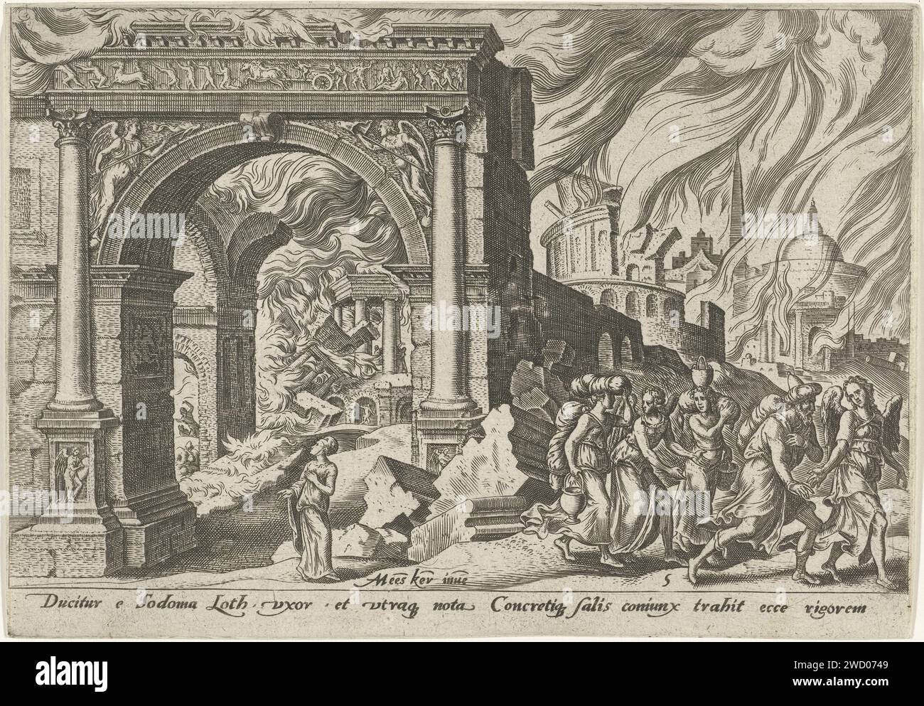 Loth and his family leave the city of Sodom, Philips Galle, After ...