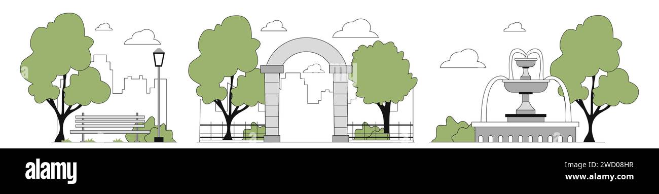 City park vector set linear Stock Vector Image & Art - Alamy