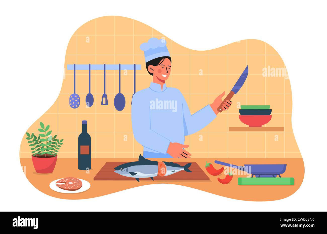 Man cooking fish vector Stock Vector Image & Art - Alamy