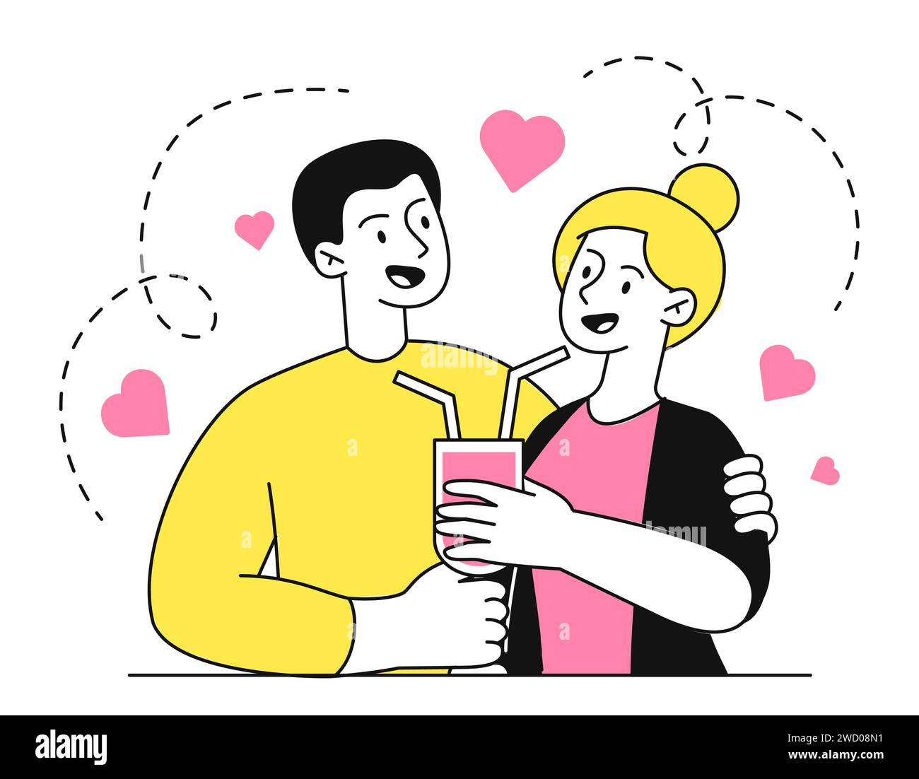 Couple in love with cocktail vector linear Stock Vector Image & Art - Alamy