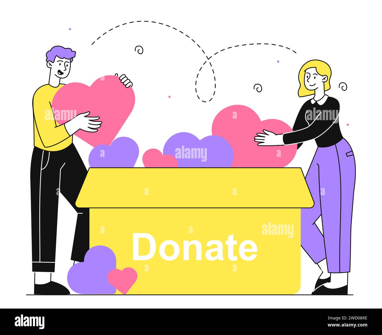 People with donation box vector line Stock Vector Image & Art - Alamy