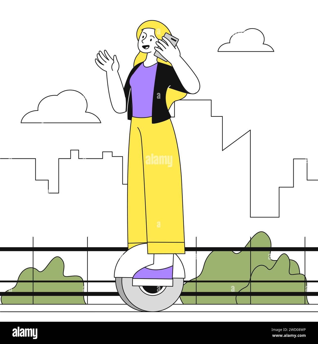 Electric unicycle woman vector linear Stock Vector Image & Art - Alamy