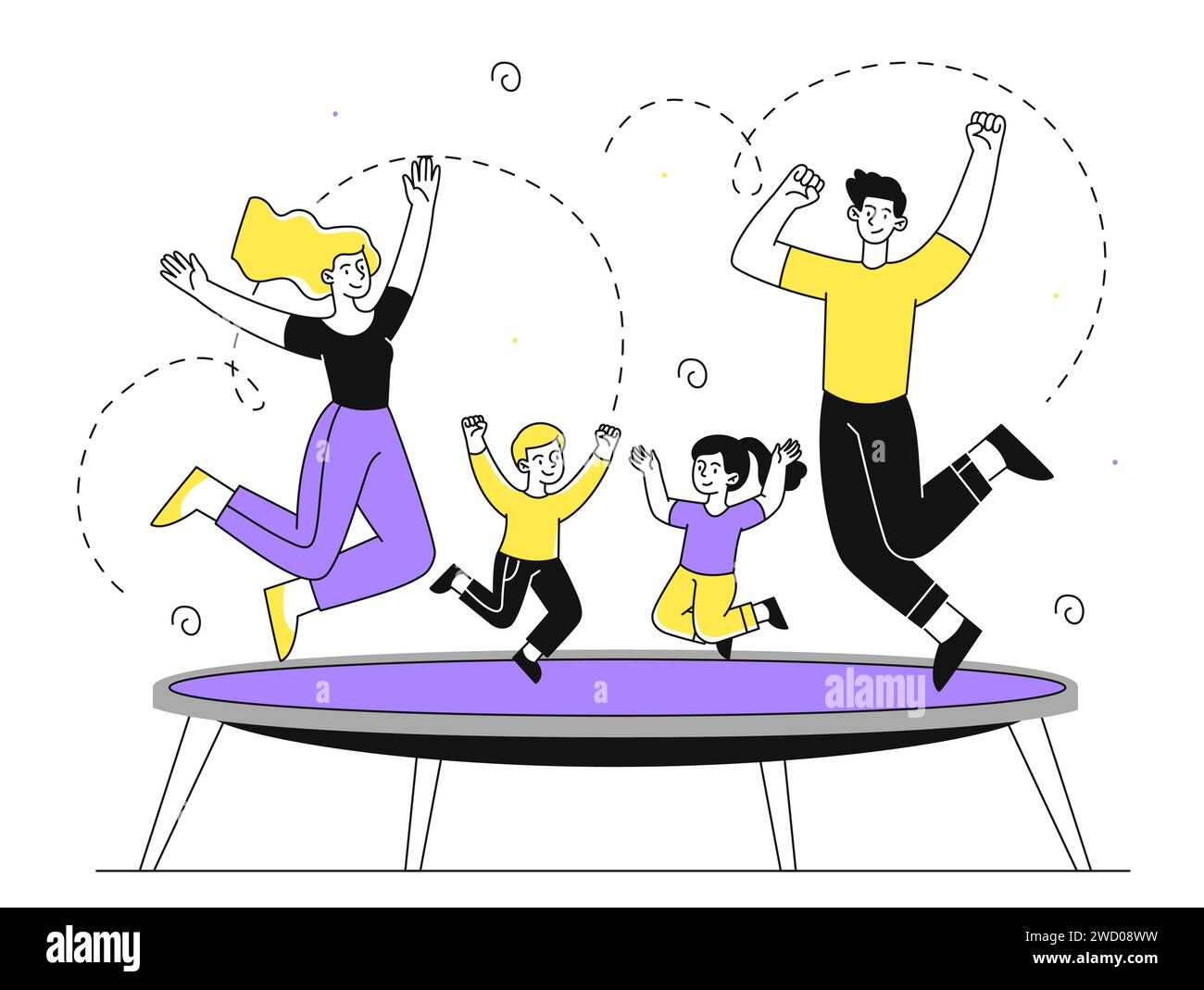 Family jumping at trampoline vector linear Stock Vector Image & Art - Alamy