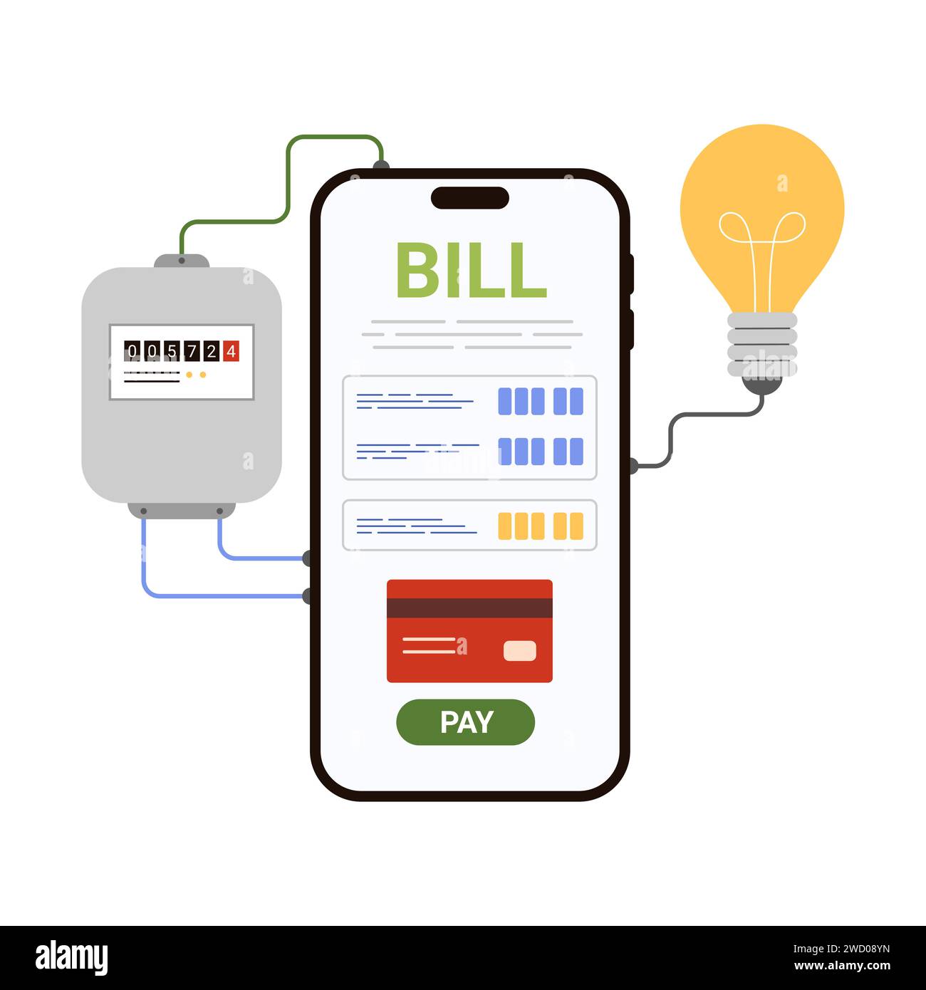 Pay electricity bill online in mobile app of phone to save money and reduce consumption. Front ...