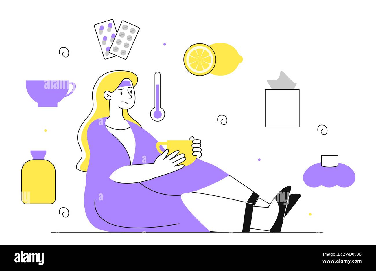 Woman feeling headache sick Stock Vector Images - Alamy