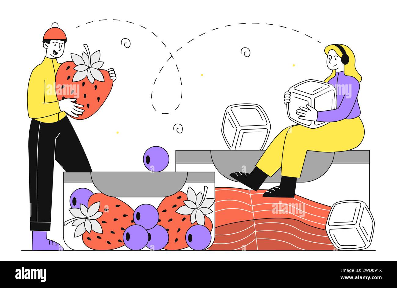 People with frozen foods vector linear Stock Vector Image & Art - Alamy