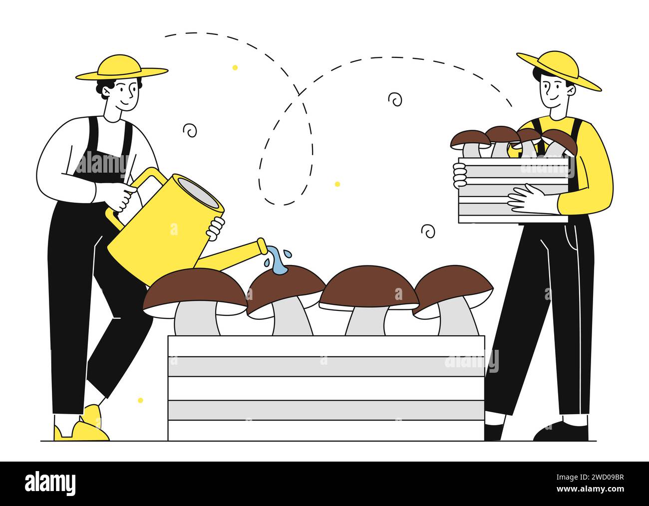 People with growing mushrooms vector linear Stock Vector Image & Art ...