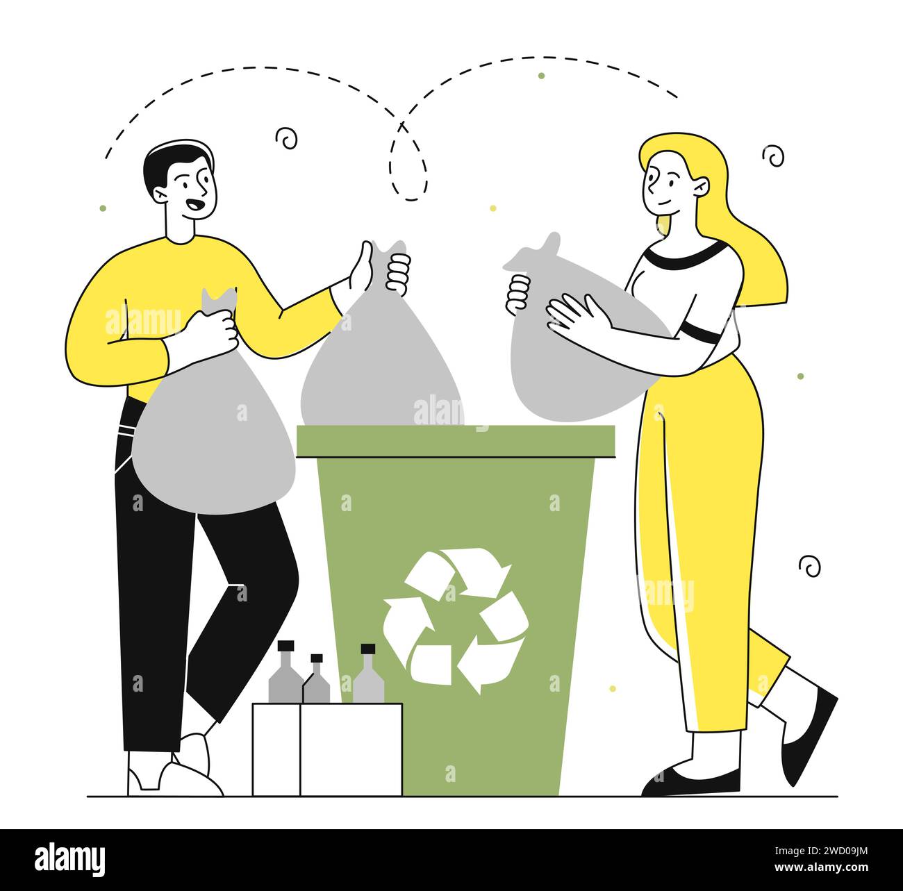 People with garbage recycling vector linear Stock Vector Image & Art ...
