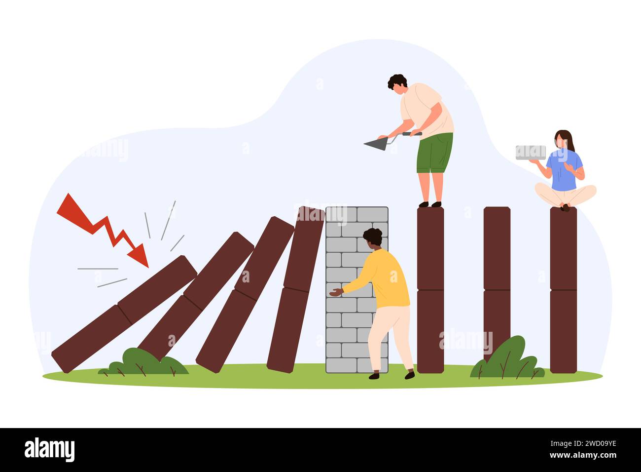 Proactive Risk Management Tiny People Building Brick Wall To Avoid