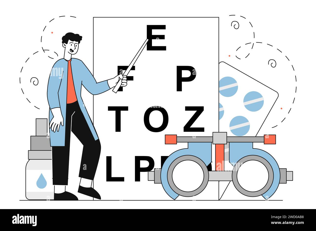 Oculist at workplace vector linear Stock Vector Image & Art - Alamy