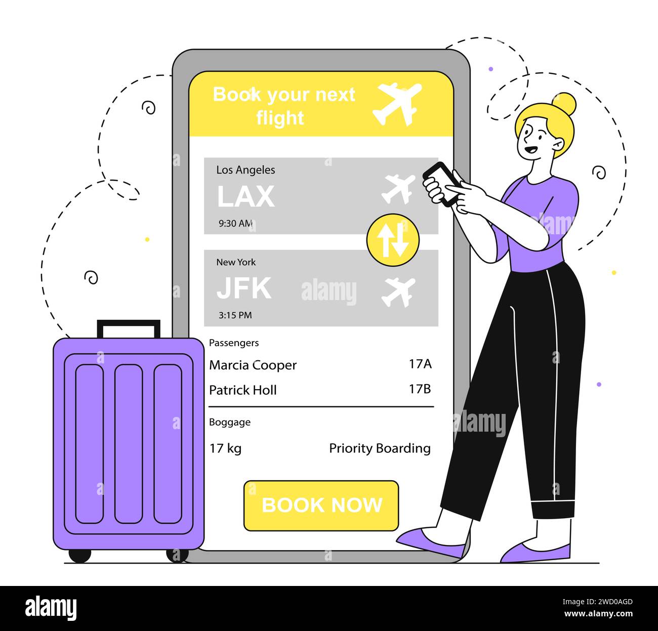 Woman plane tickets vector linear Stock Vector Image & Art - Alamy