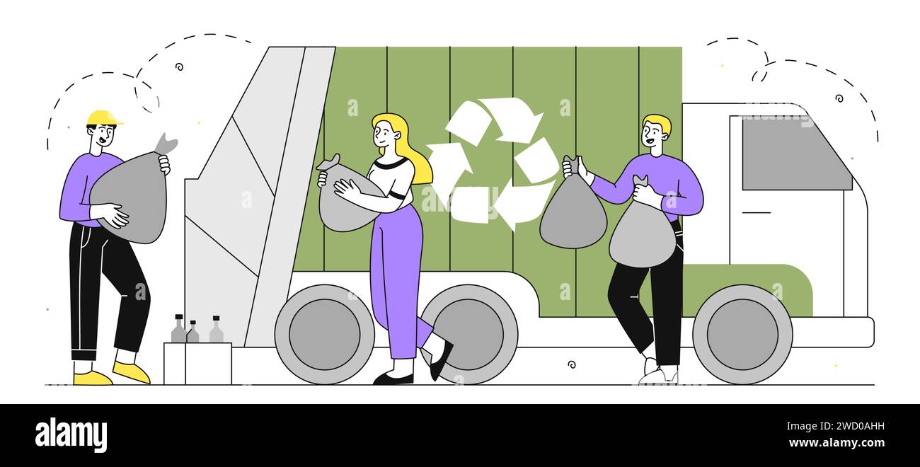 Waste processing people vector linear Stock Vector Image & Art - Alamy