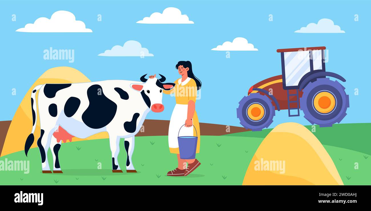Village woman with cow vector Stock Vector Image & Art - Alamy