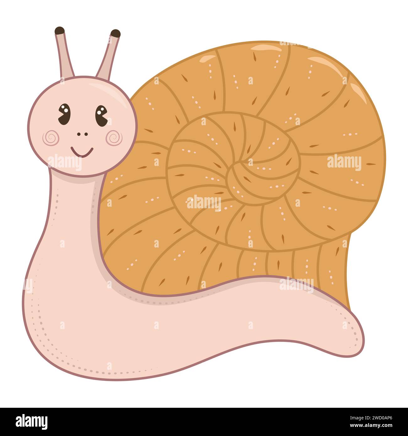 Cute and happy single snail, vector color illustration with elements of ...
