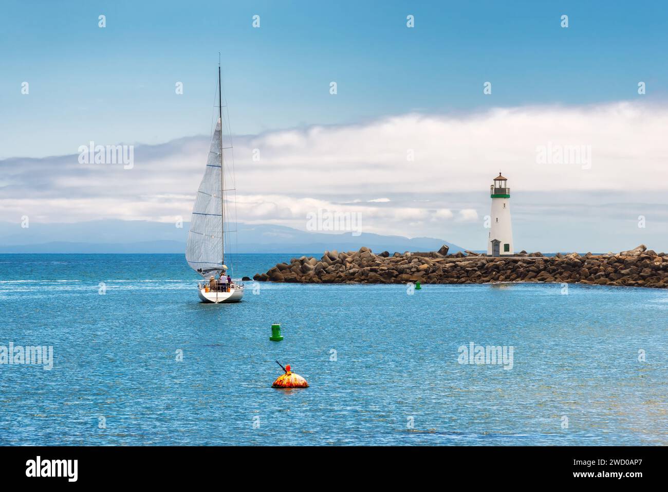 California Walton Lighthouse and Sailboat in Santa Cruz Harbor ...
