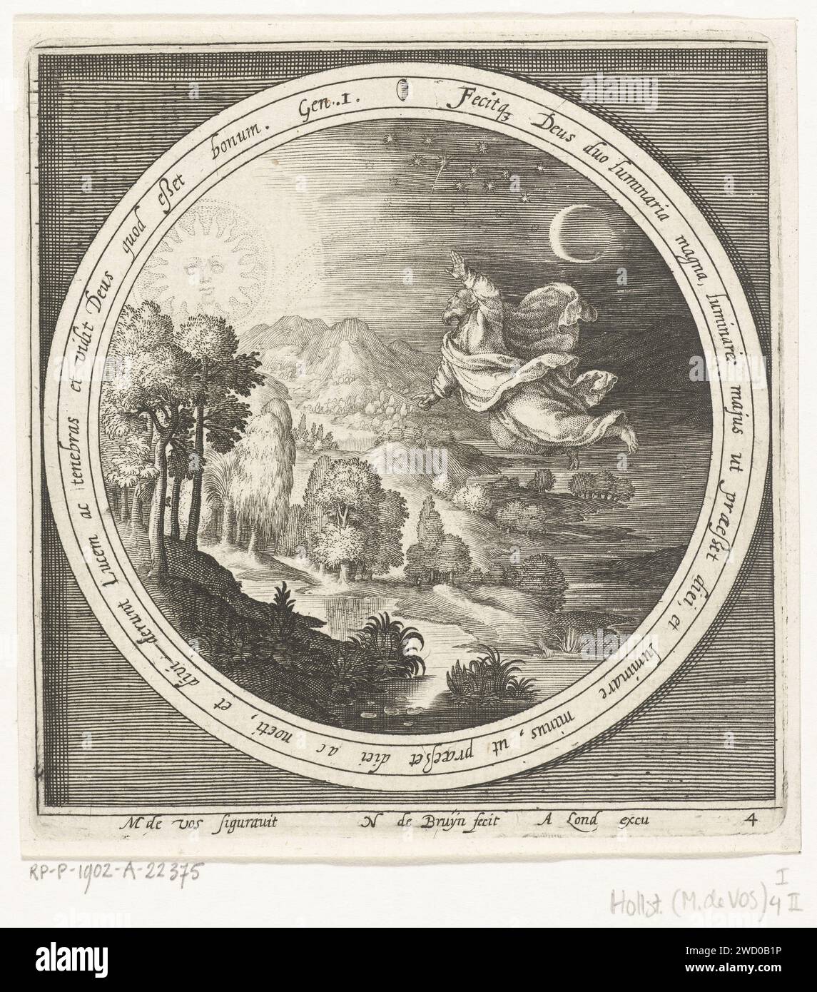 Fourth day of creation: God creates the sun, moon and stars, Nicolaes ...