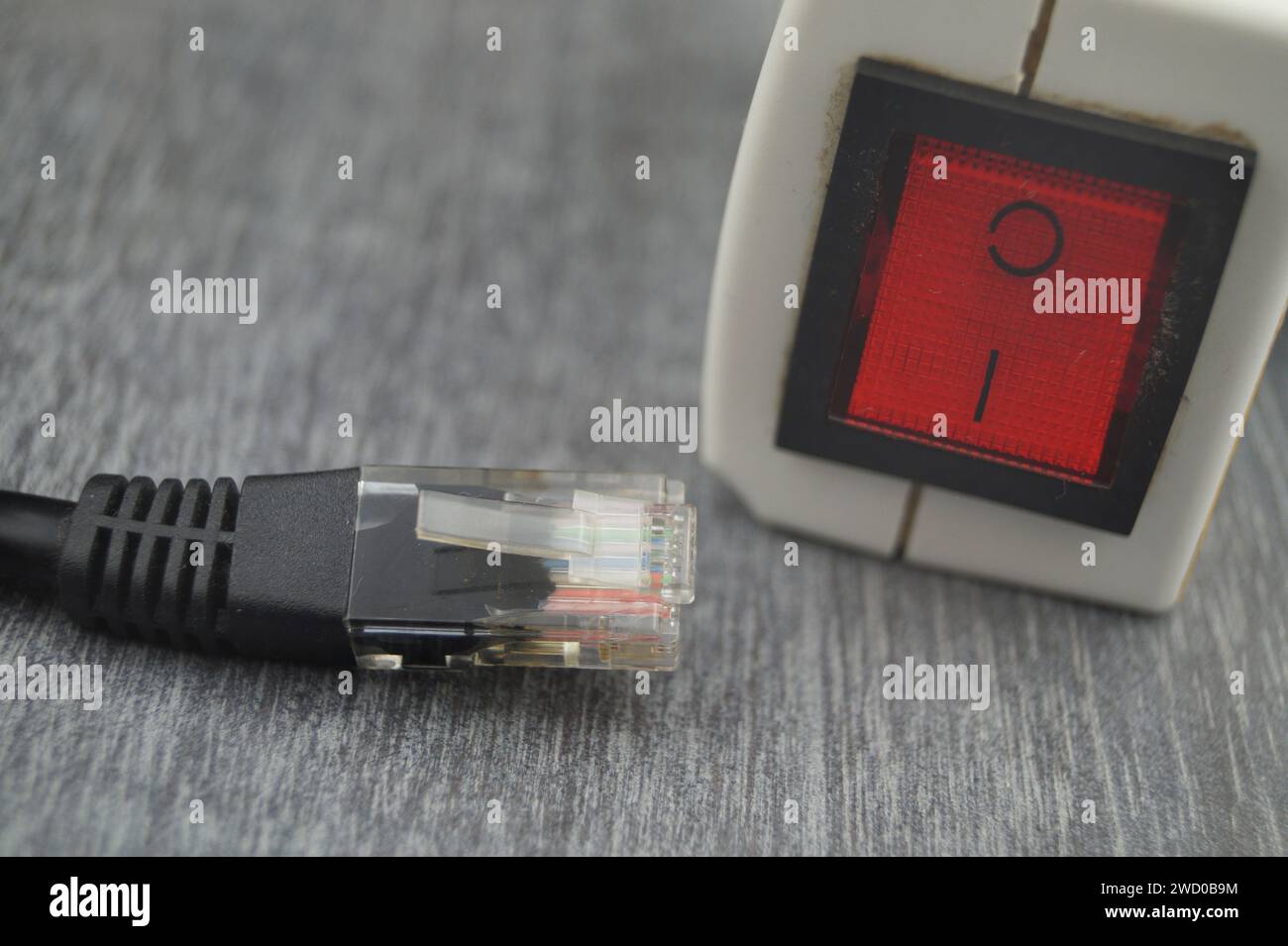 socket outlet adapter with switch and network plug, symbolic image for ...