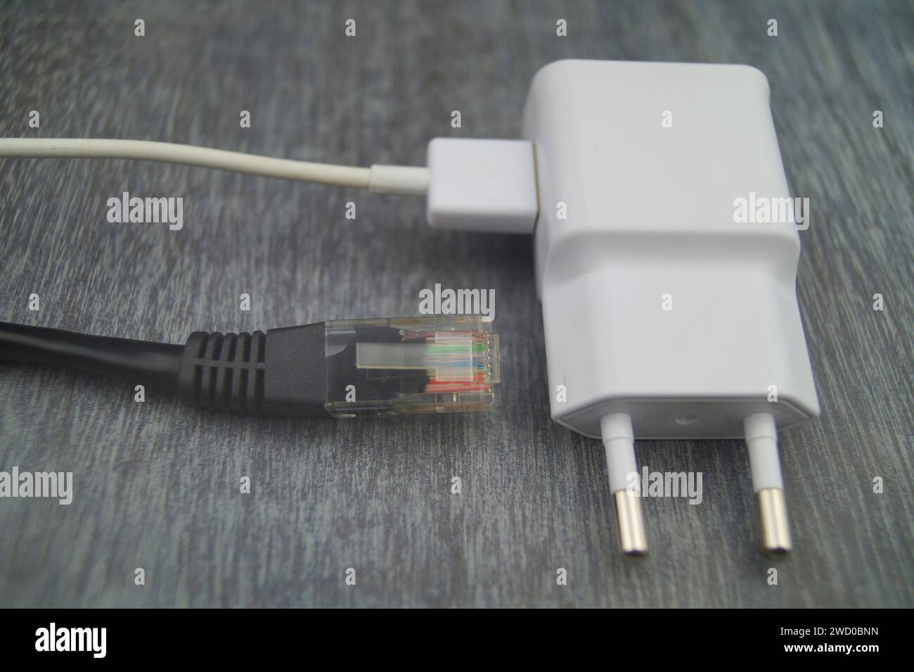 Plug with USB cable and network plug, symbol image for Smart Home Stock ...