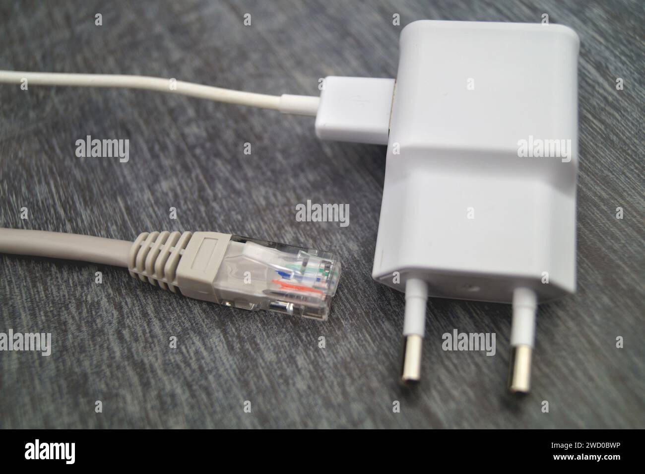 Plug with USB cable and network plug, symbol image for Smart Home Stock ...