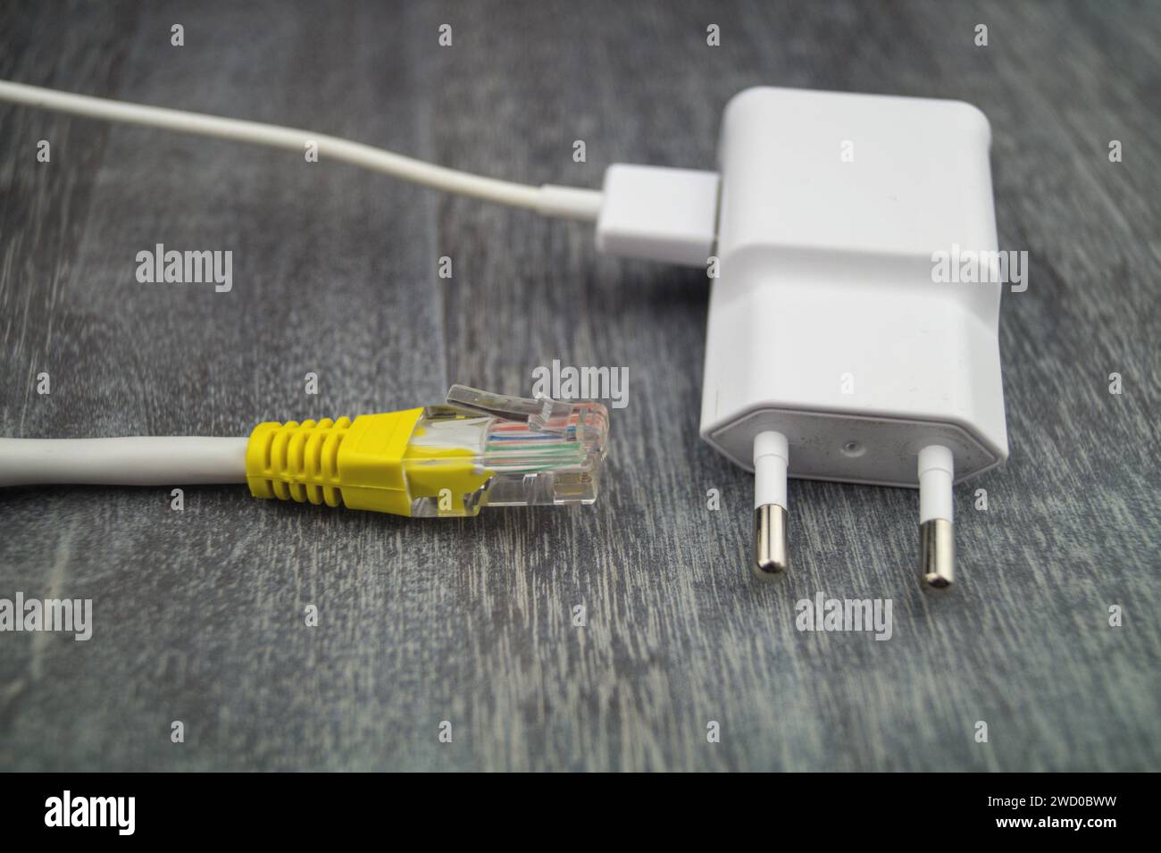 Plug with USB cable and network plug, symbol image for Smart Home Stock ...