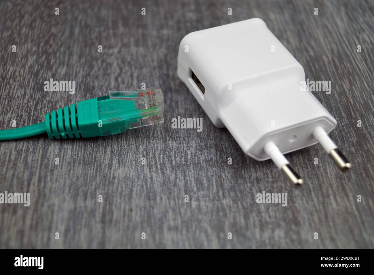 Plug with USB cable and network plug, symbol image for Smart Home Stock ...