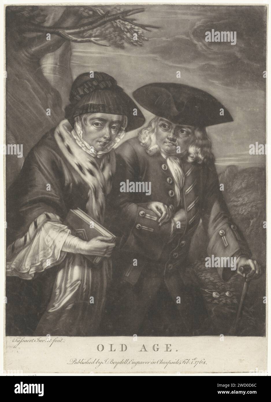 De Old age, Philippe Joseph Tassaert, 1768 print An old pair walks ...