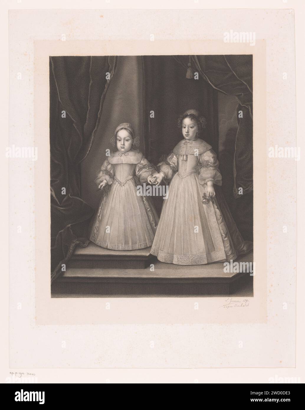 Double portrait of two unknown children, Louis Joseph Greuse, after ...