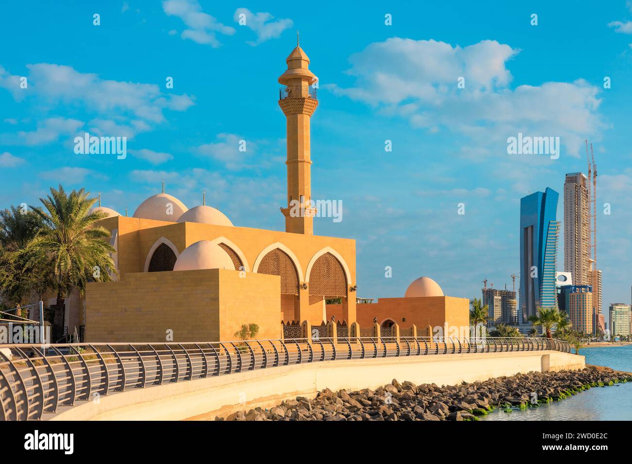View of the mosque in a Beautiful public beach in Jeddah, Saudi Arabia ...