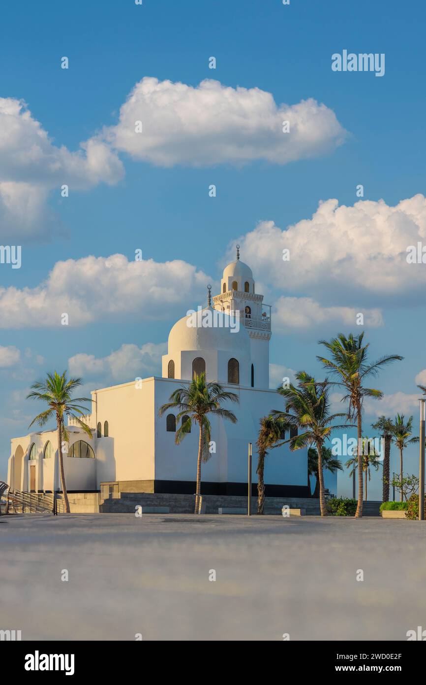 View of the mosque in a Beautiful public beach in Jeddah, Saudi Arabia ...