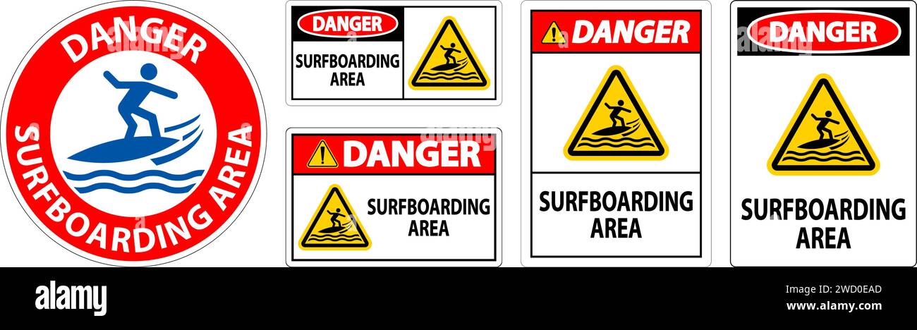 Water Safety Sign Danger - Surfboarding Area Stock Vector Image & Art ...