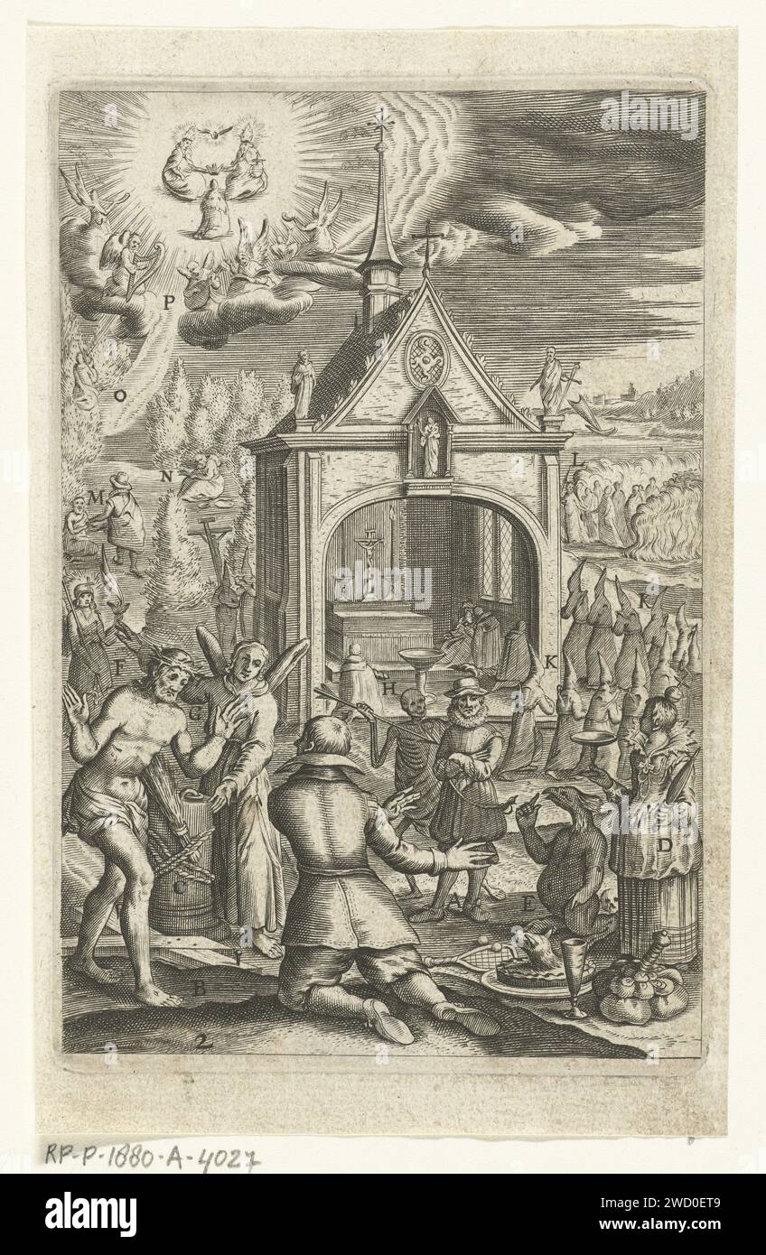 Emblem with man who renounces his earthly possessions and converts to ...