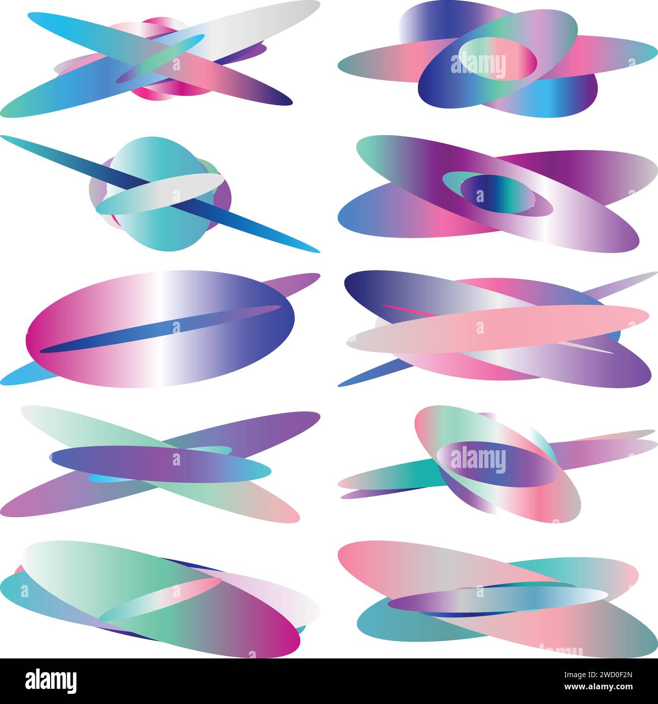 An abstract cut out transparent iridescent oval gradient shape futuristic pattern design element ...
