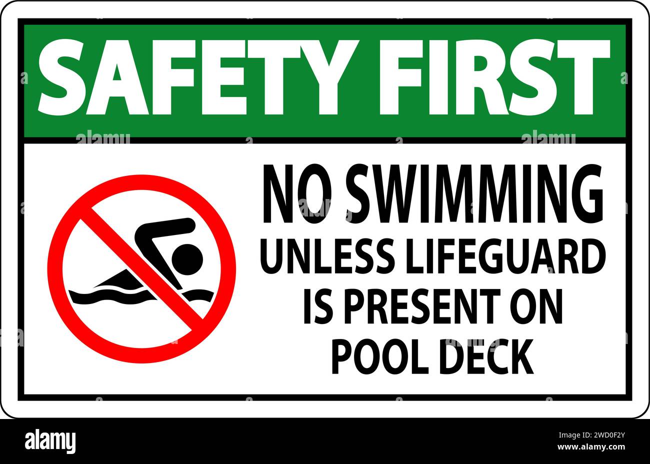 Safety First Pool Sign No Swimming Unless Lifeguard Is Present On Pool ...