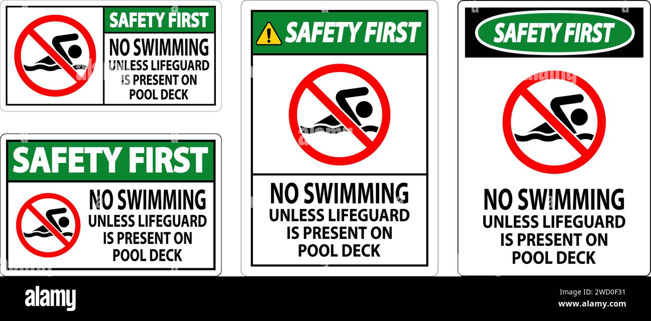 Safety First Pool Sign No Swimming Unless Lifeguard Is Present On Pool ...