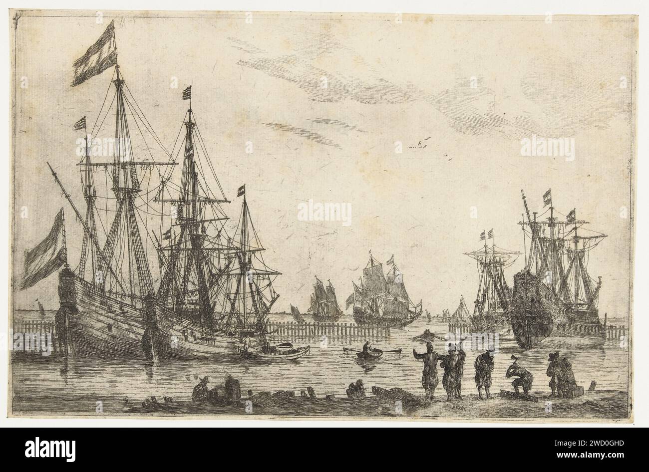 Four sailing ships behind a breakker, Reinier Nooms, 1650 - 1664 print ...