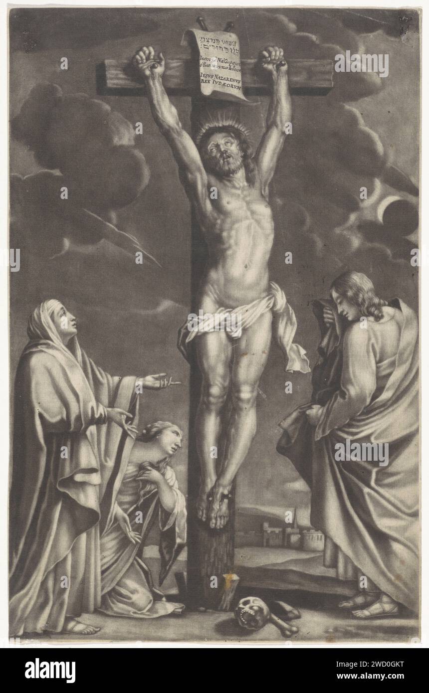 Christ on the Cross, Anonymous, 1650 - 1800 print Christ on the cross, against a landscape with ...