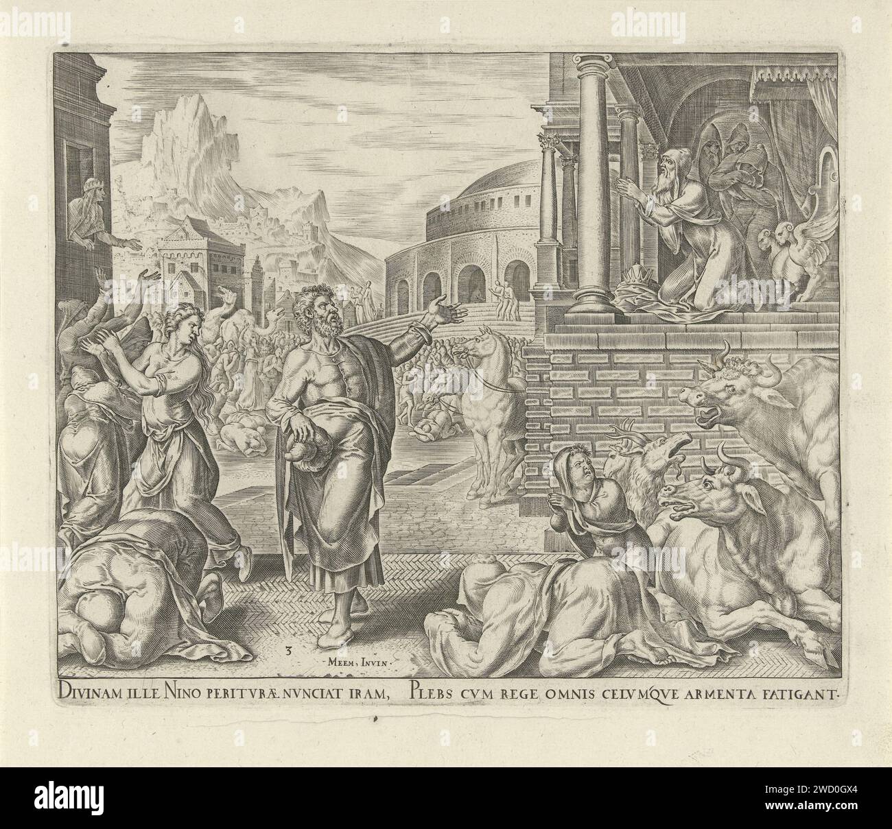 Jona predicts the downfall of Nineve, Philips Galle, After Maarten van ...