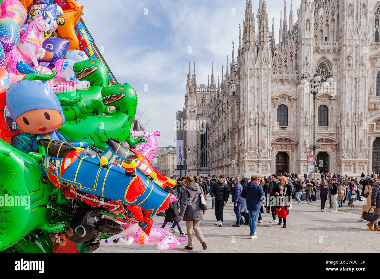 Milan, Italy - February 2023: Festive crowd dressed as carnival during ...
