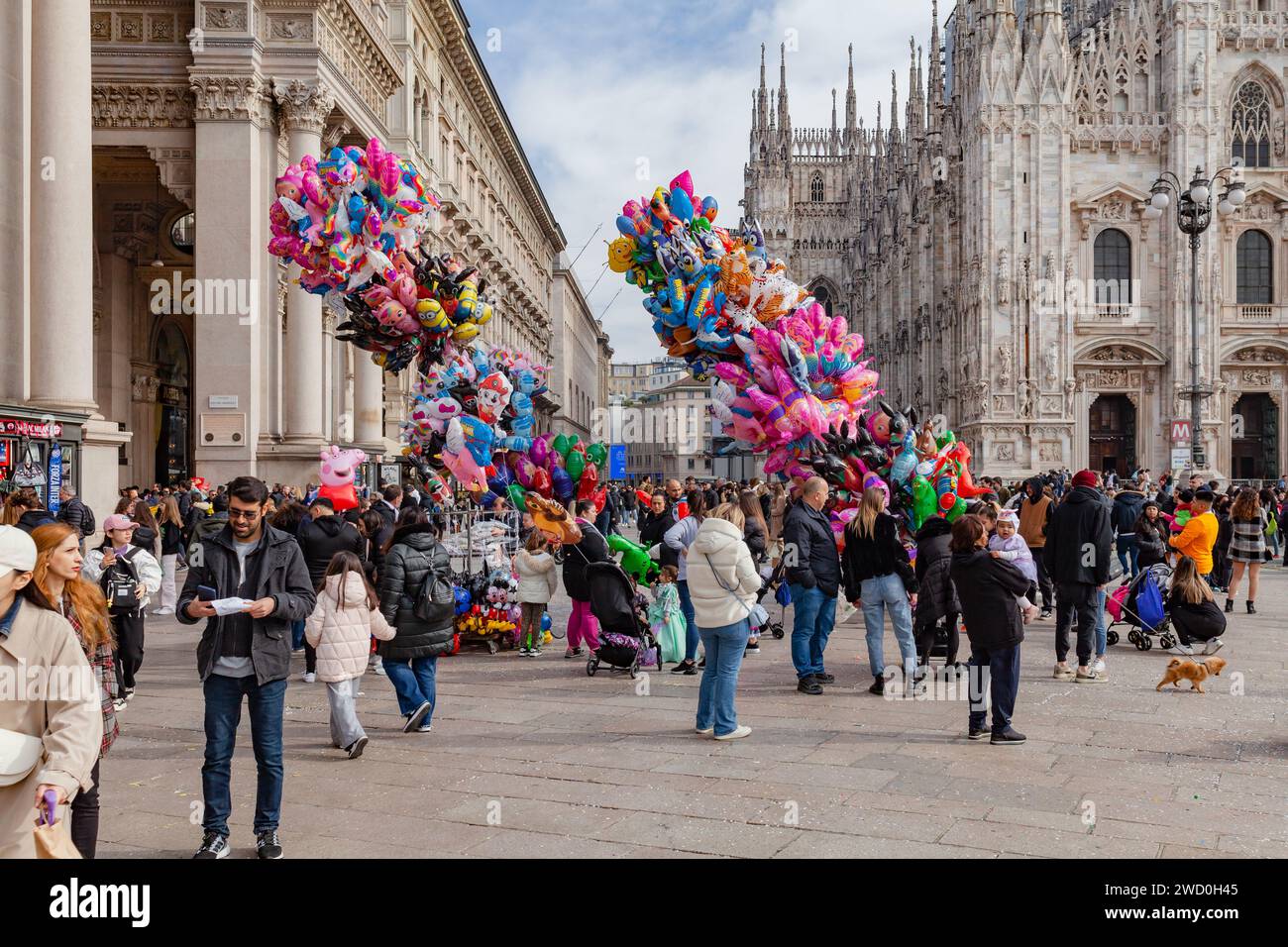 Milan, Italy - February 2023: Festive crowd dressed as carnival during ...
