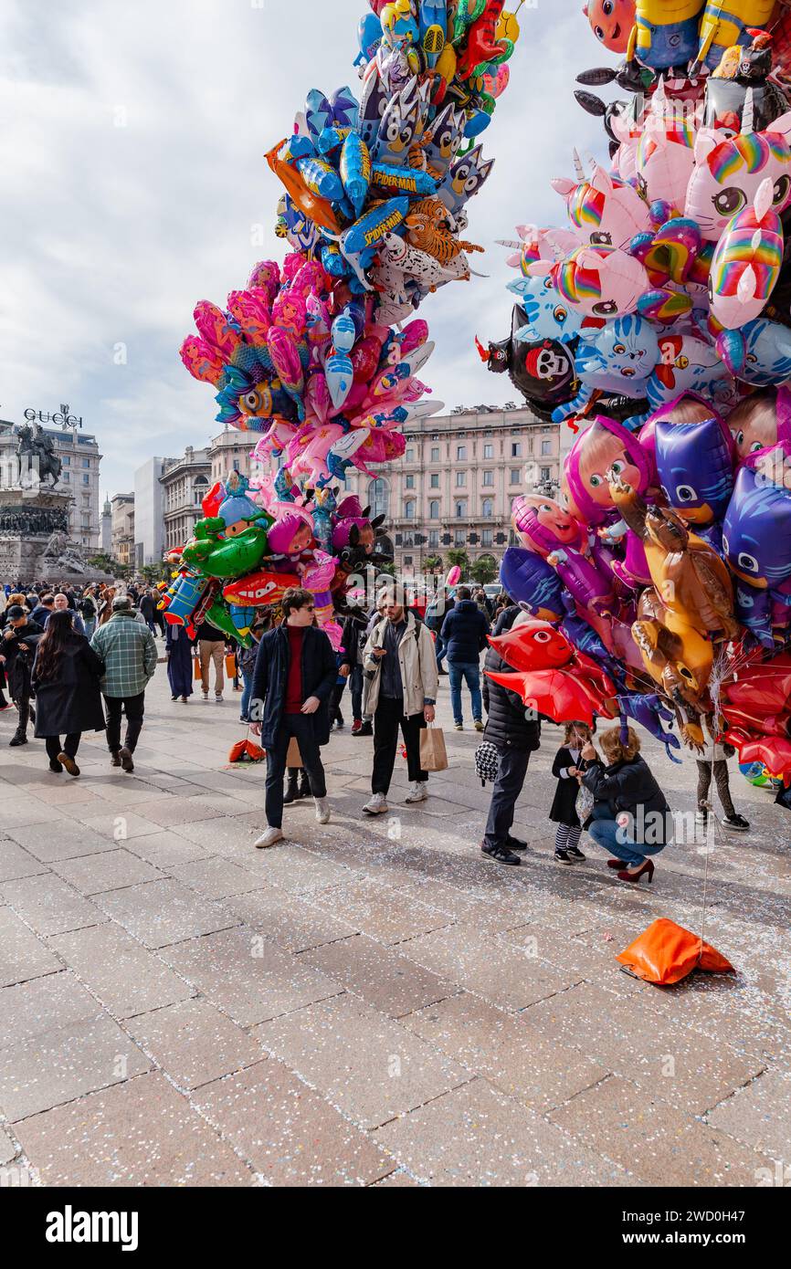 Milan, Italy - February 2023: Festive crowd dressed as carnival during ...