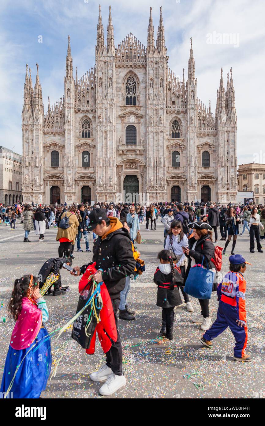Milan, Italy - February 2023: Festive crowd dressed as carnival during ...