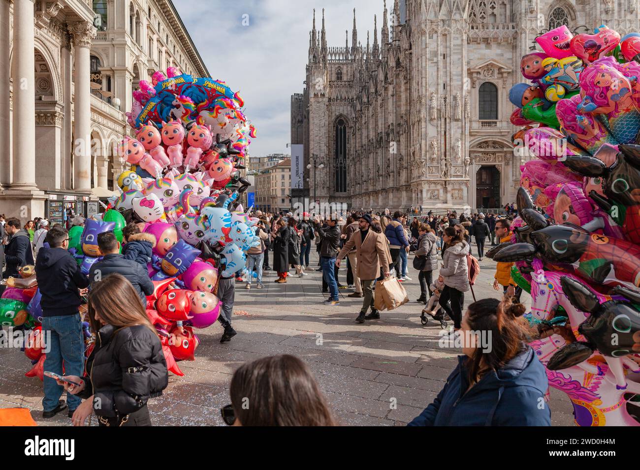 Milan, Italy - February 2023: Festive crowd dressed as carnival during ...