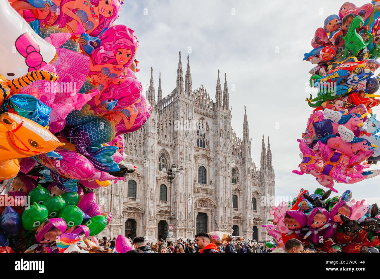 Milan, Italy - February 2023: Festive crowd dressed as carnival during ...