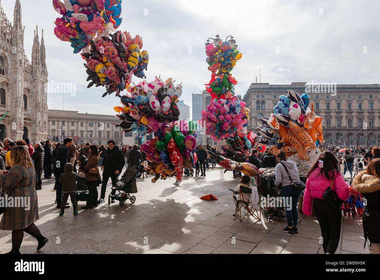 Milan, Italy - February 2023: Festive crowd dressed as carnival during ...
