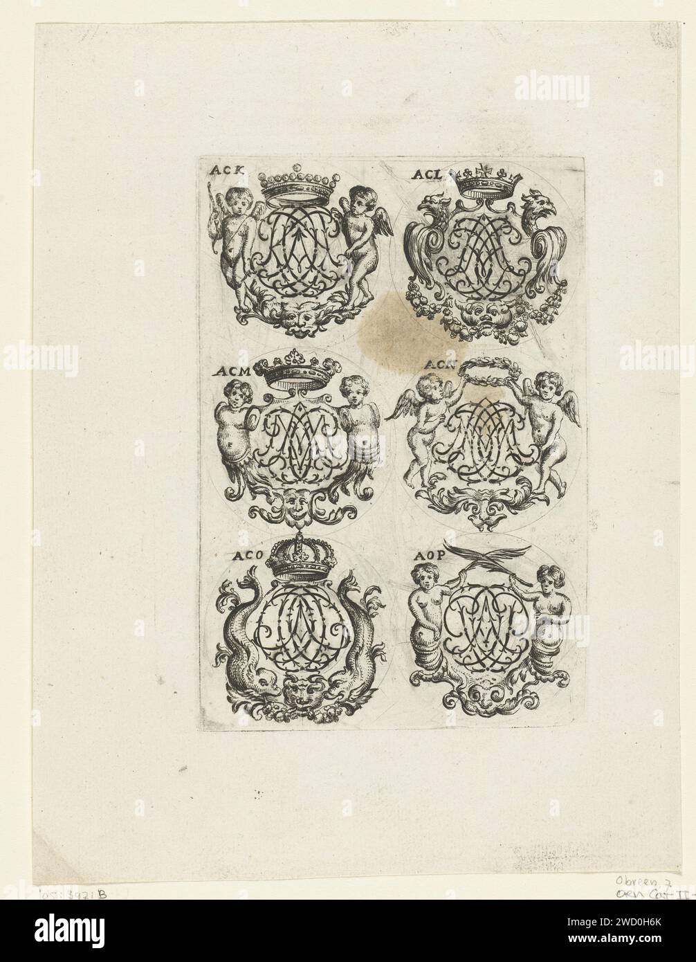 Six award-winning cartouches with letter monograms (ACK-AOP), Daniel de ...